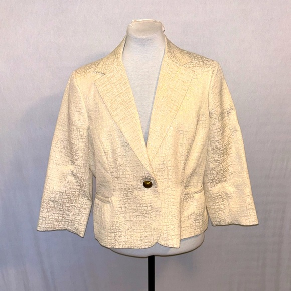 Bandolino | Jackets & Coats | Bandolino Ivory Gold Crop Ruffle Jacket ...